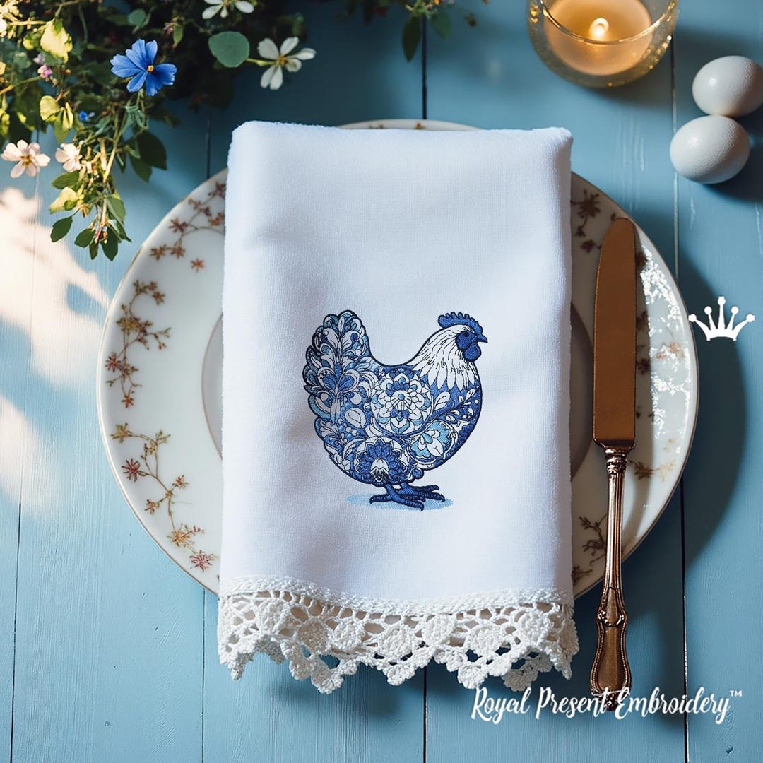 Delft Blue Hen Small Machine Embroidery Design - 4 Sizes - Etsy