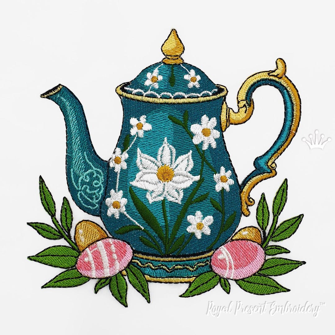 Teapot With Daffodils Machine Embroidery Design - 3 Sizes - Etsy