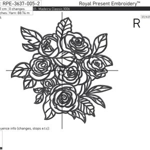 Contour Blooming Roses Bouquet Machine Embroidery Design - 4 Sizes - Etsy