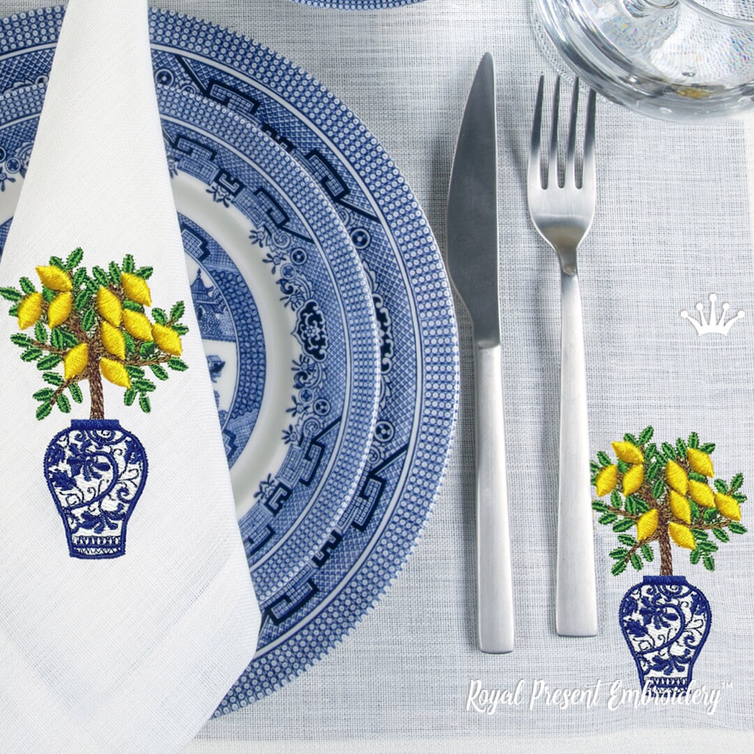 Chinese Vase With a 3D Lemon Tree Machine Embroidery Design - Etsy