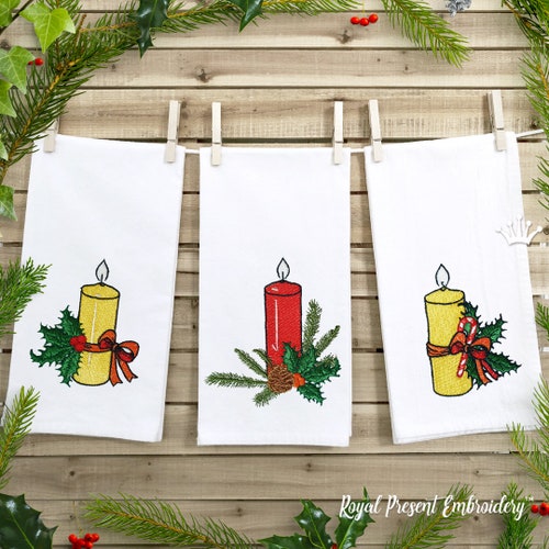 Machine Embroidery Design Vintage Christmas Candles 3 Sizes - Etsy