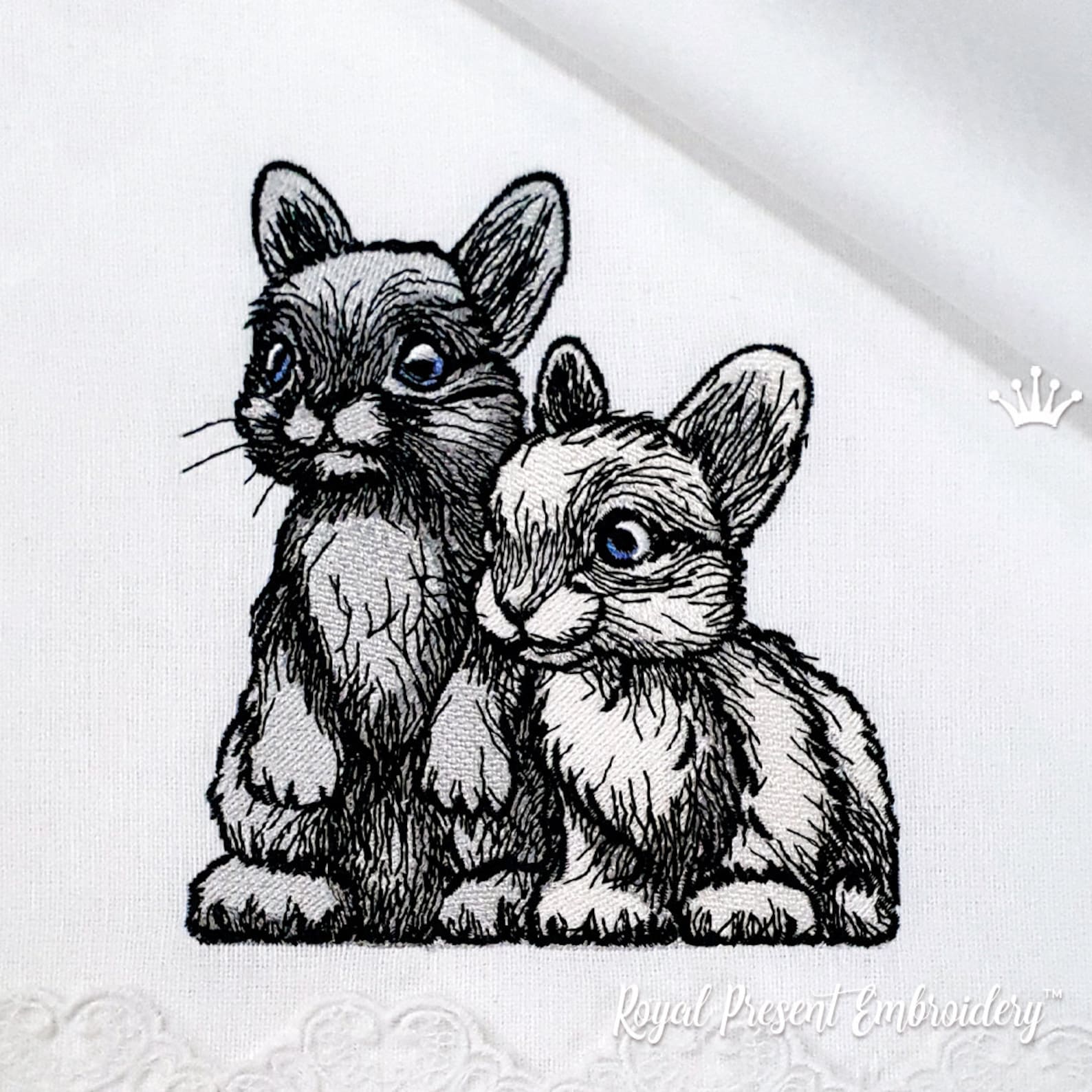 Two Rabbits Machine Embroidery Design 5 sizes | Etsy