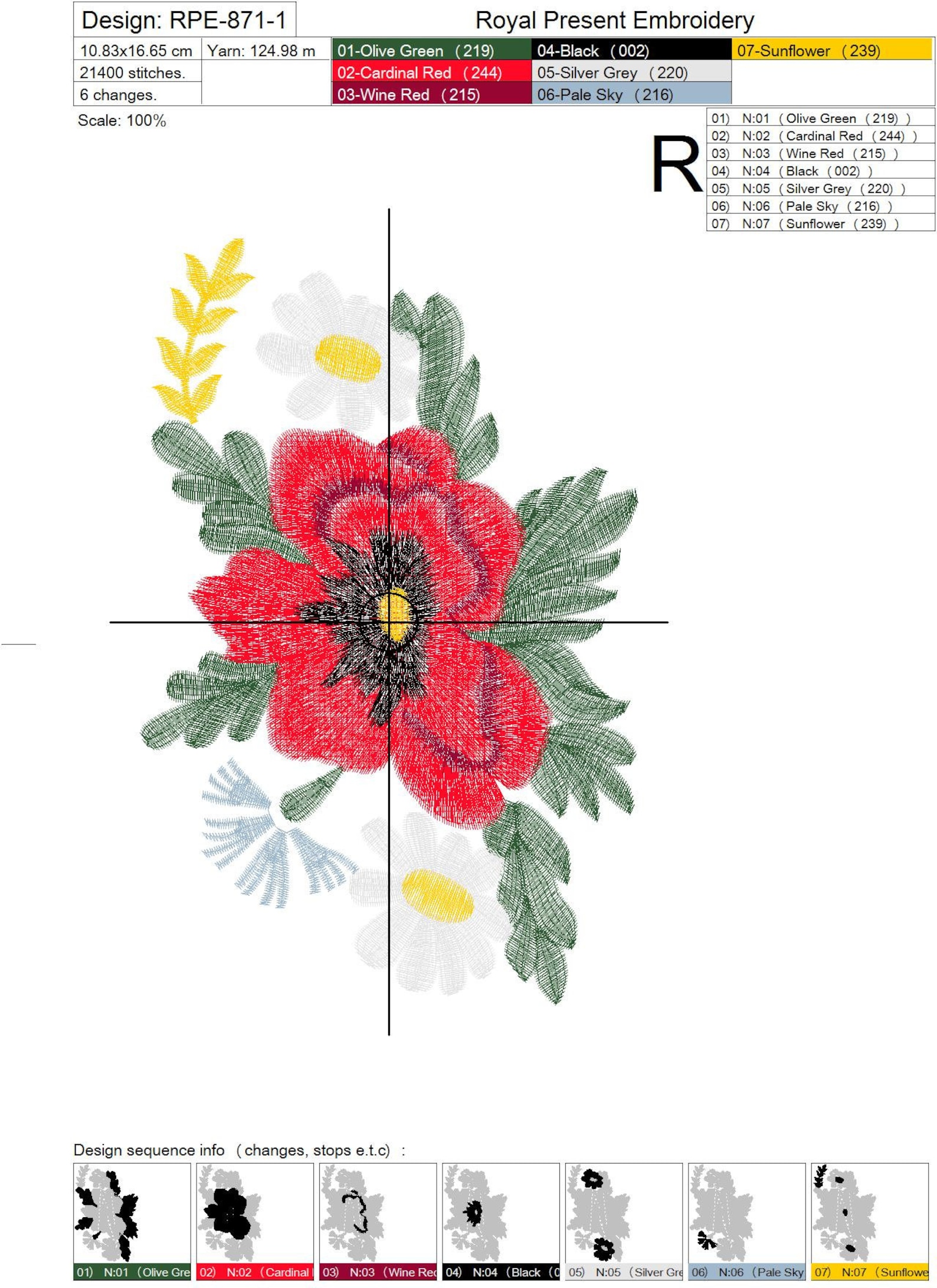 Folk Machine Embroidery Design Poppies and Flowers | Etsy