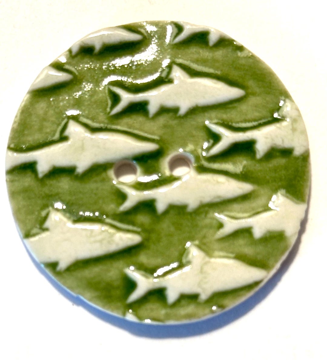 Fish Button, 1.75-inch Handmade Porcelain Ceramic Sewing Button Green ...