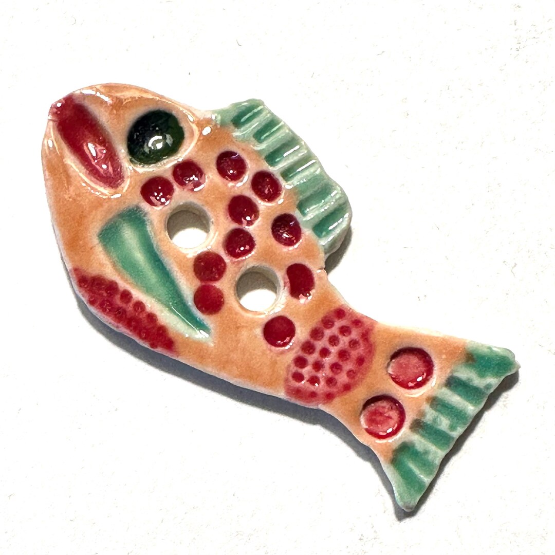 Go, Fish! 2.25-inch Handmade Fine Porcelain Ceramic Fish Button Funky ...