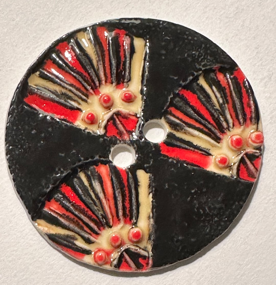 Jumbo 2.38-inch Fan Button Handmade Porcelain Ceramic Extra Large ...