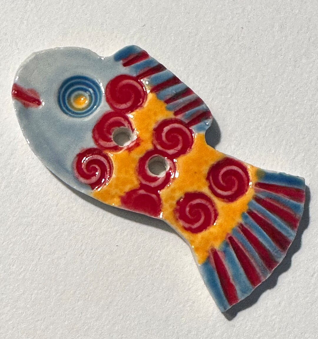 Go, Fish! 2.38-inch Handmade English Porcelain Ceramic Fish Button ...