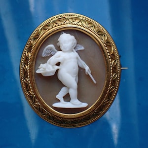 Antique Victorian 15ct Gold Carved Shell Cupid / Eros Fishing Cameo ...