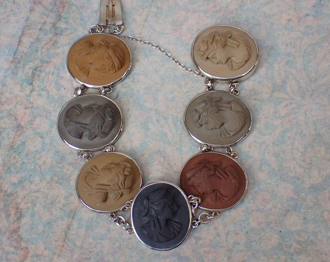 Antique Victorian Carved Lava Greek Goddess Cameo Bracelet, Circa 1870 ...