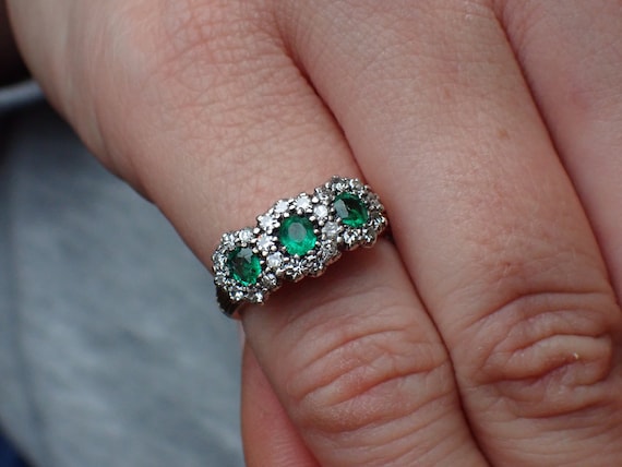Beautiful Antique 18ct Gold Triple Emerald & Diamond … - Gem