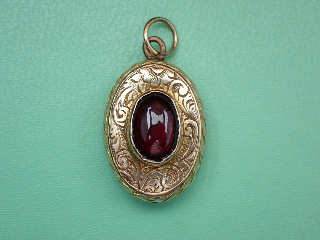 Antique Victorian 9ct Gold Garnet Cabochon & Carnelian Agate Pendant ...