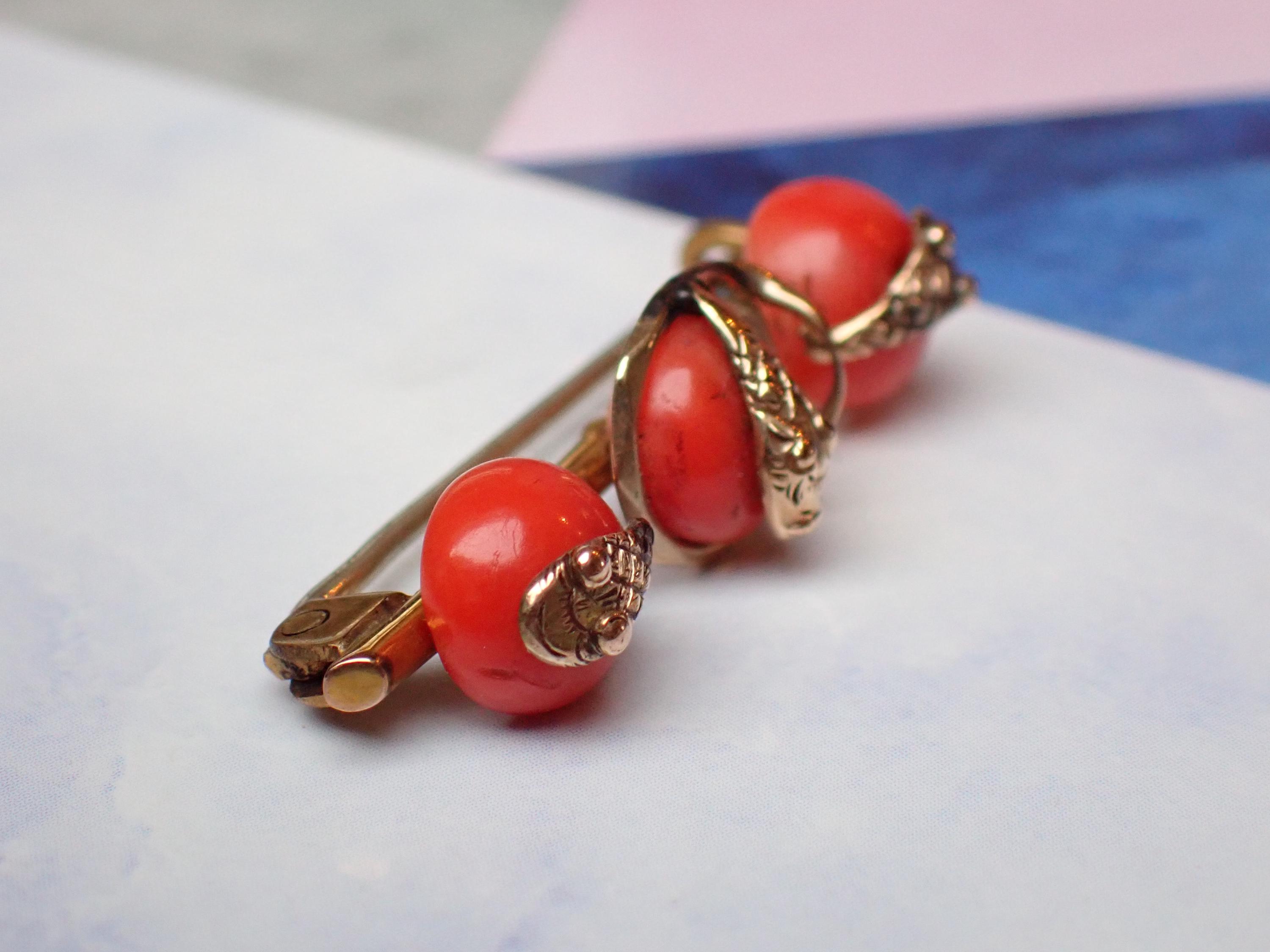 Antique Victorian Gilt Snake & Coral Orb Brooch - Etsy
