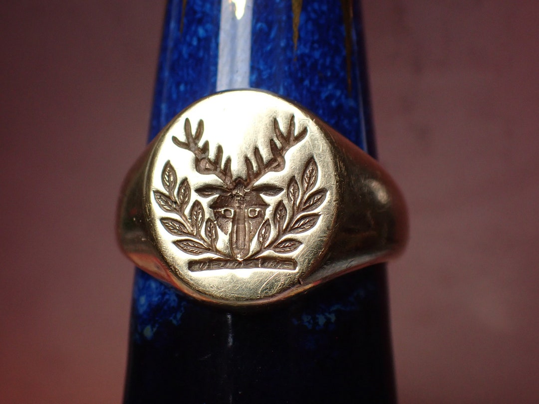 Vintage 9ct Gold Stag Crest Signet Ring - Etsy Canada