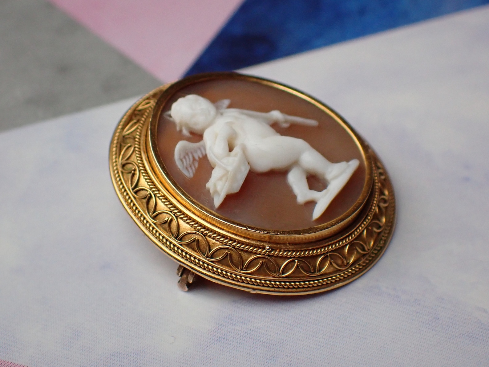 Antique Victorian 15ct Gold Carved Shell Cupid / Eros Fishing Cameo ...