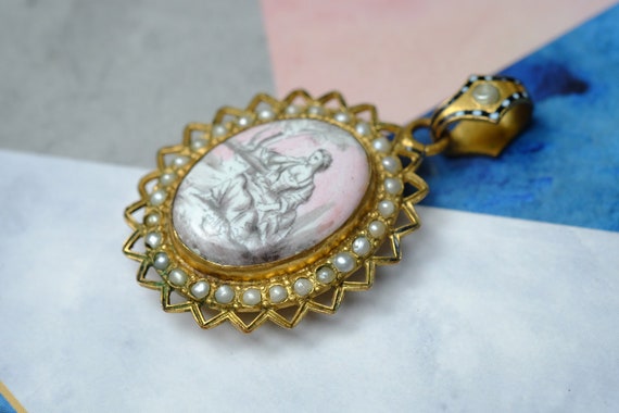 Antique Victorian Gilt Enamel Pink En Grisaille Minia… - Gem