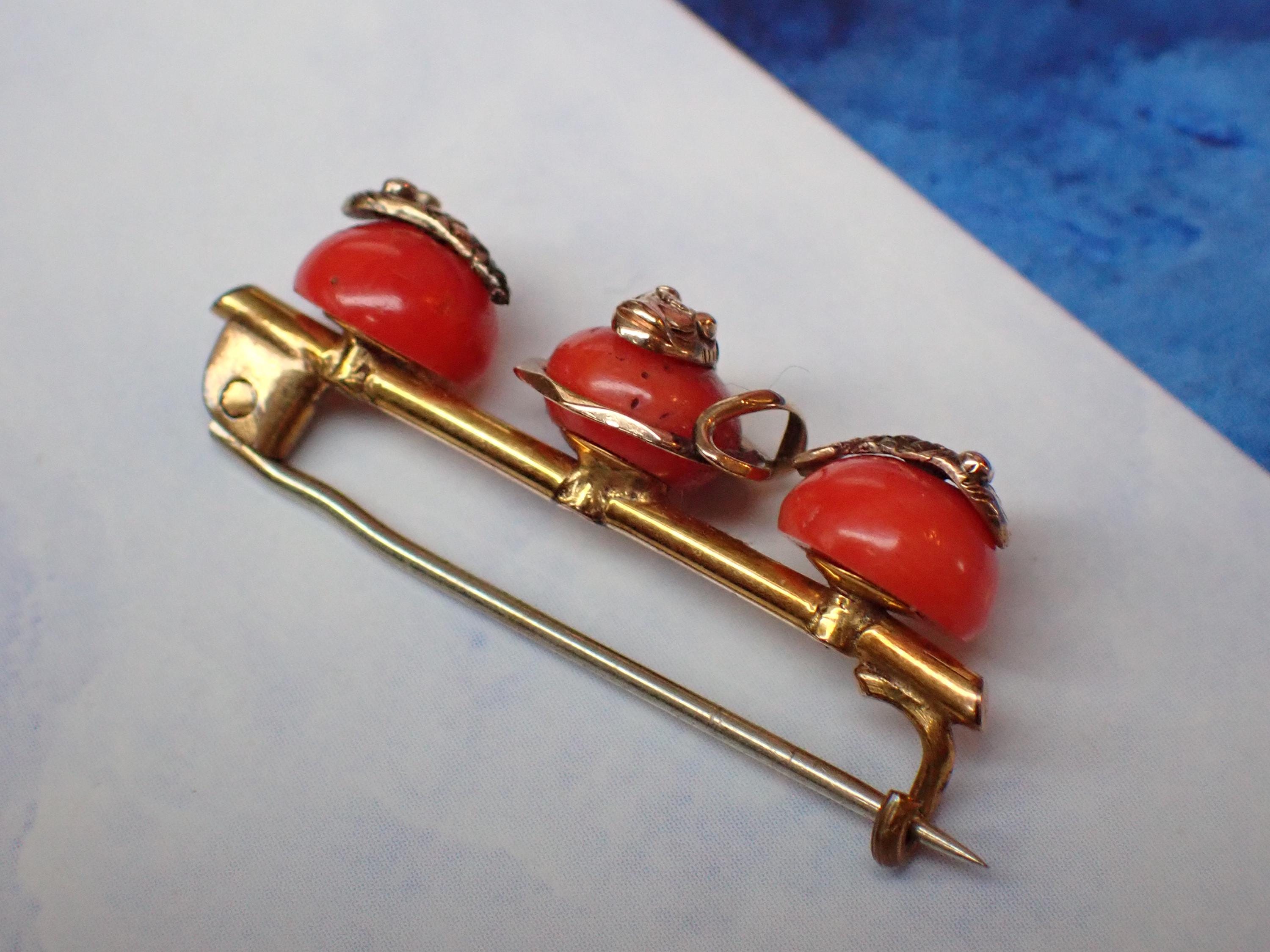 Antique Victorian Gilt Snake & Coral Orb Brooch - Etsy