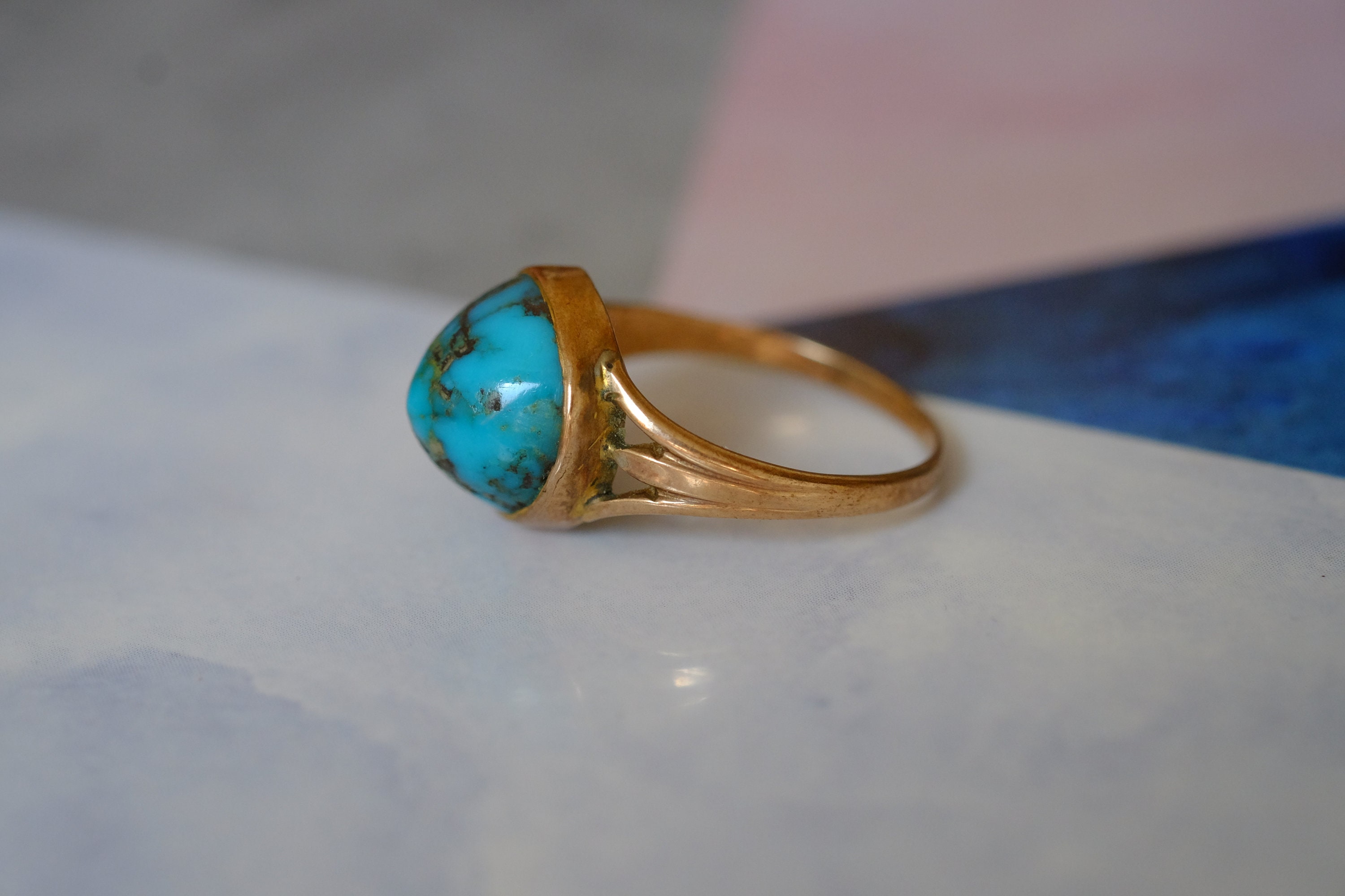 Antique Victorian 9ct Gold Natural Turquoise Matrix Solitaire - Etsy UK