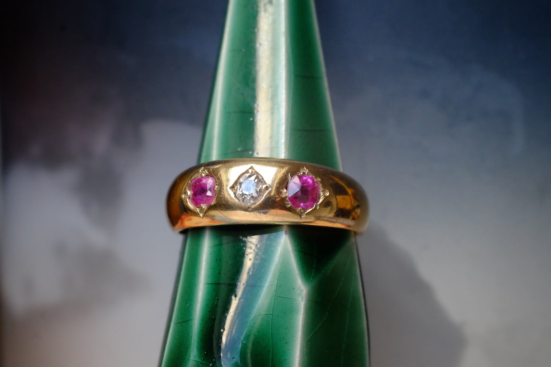 Antique Victorian 18ct Gold Diamond & Ruby Trilogy Ring, Hallmarked ...