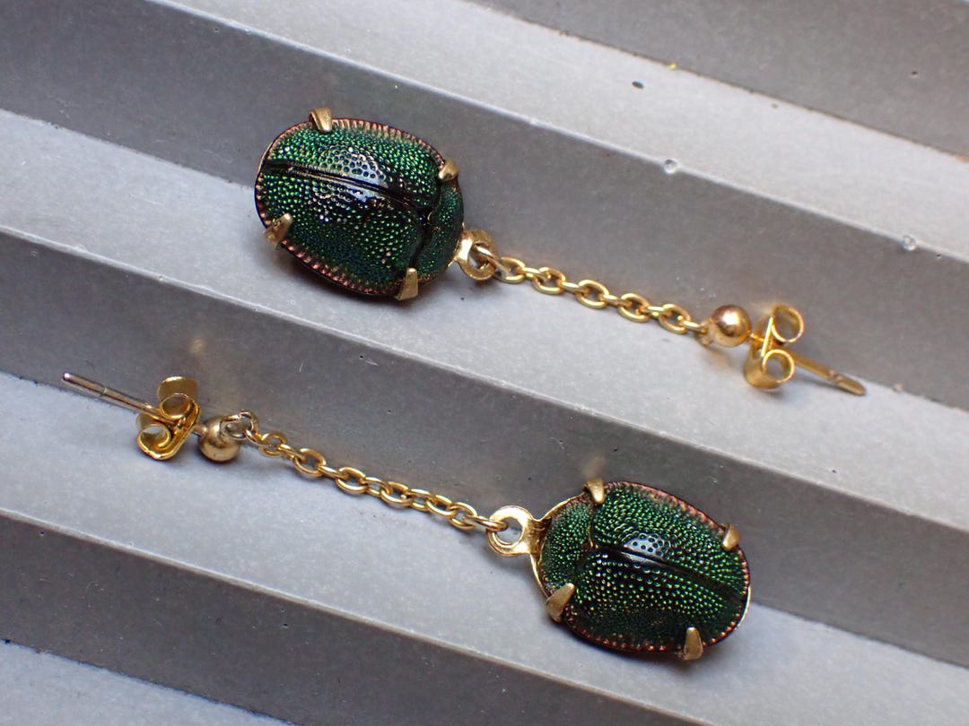 Vintage Art Deco Scarab Beetle Shell Egyptian Revival Earrings - Etsy