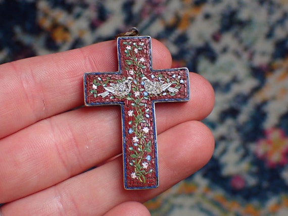 Antique Victorian Italian Silver Gilt Vatican Workshops Birds Micro Mosaic Cross Pendant Etsy