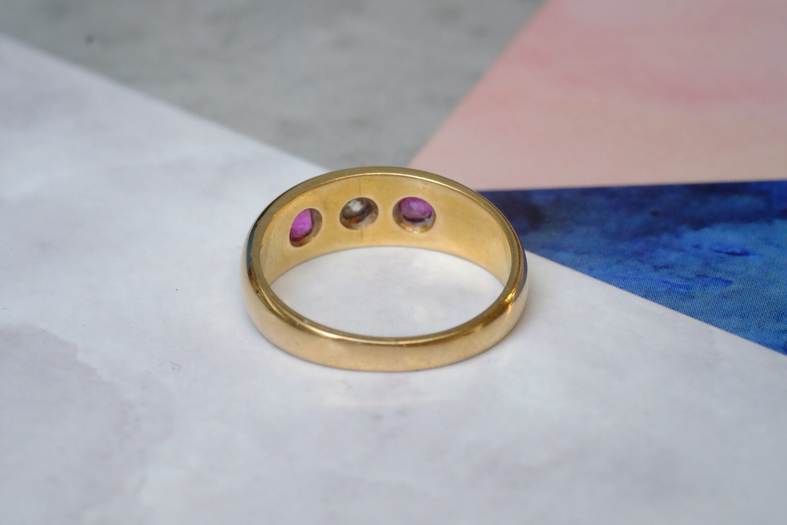 Antique Victorian 18ct Gold Diamond & Ruby Trilogy Ring, Hallmarked ...