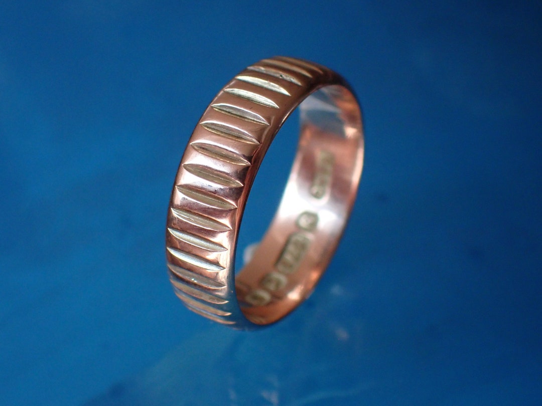 Vintage 9ct Gold Ribbed Wedding Band Ring, Hallmarked 1958 - Etsy