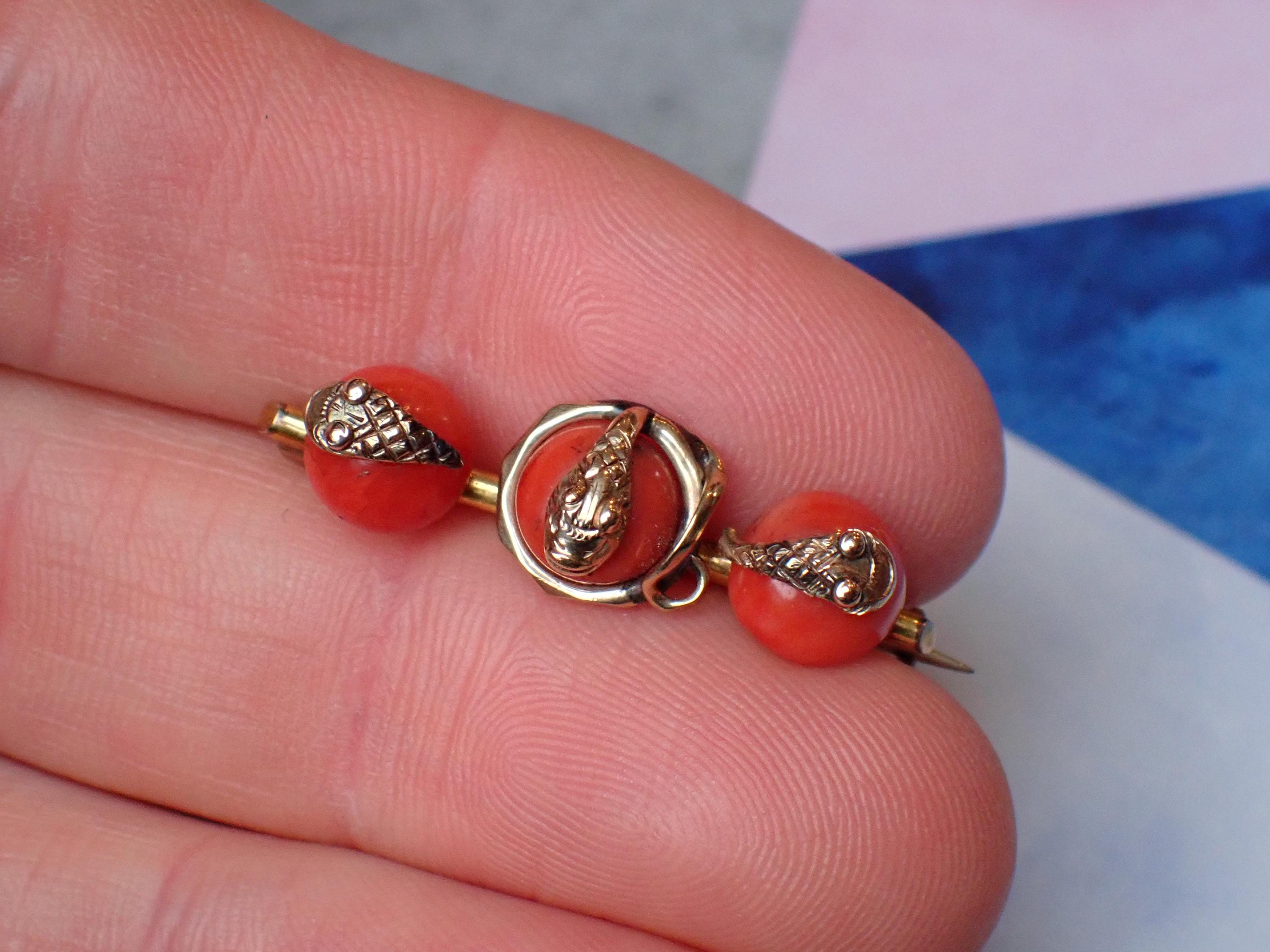 Antique Victorian Gilt Snake & Coral Orb Brooch - Etsy