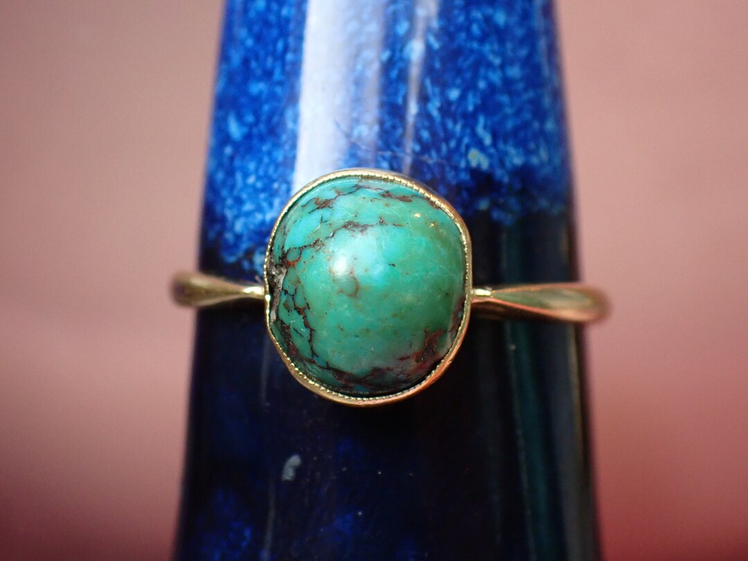 Antique 9ct Gold Turquoise Matrix Cabochon Solitaire Ring, C1920 - Etsy