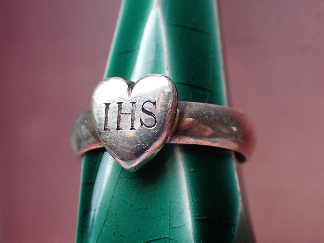 Unusual Antique Victorian Silver Christogram IHS Heart Ring - Etsy