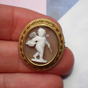 Antique Victorian 15ct Gold Carved Shell Cupid / Eros Fishing Cameo ...