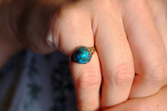Antique Victorian 9ct Gold Natural Turquoise Matrix S… - Gem