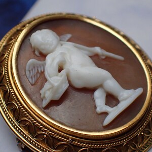 Antique Victorian 15ct Gold Carved Shell Cupid / Eros Fishing Cameo ...
