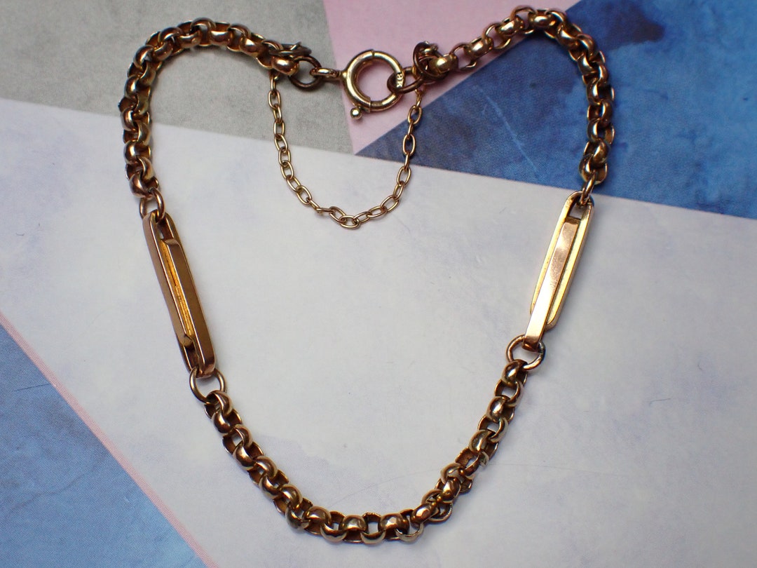 Vintage 9K Gold Double Fetter Link Chain Bracelet - Etsy