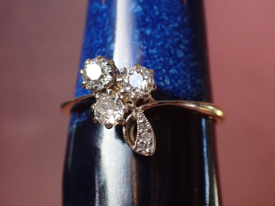 Elegant Antique 18ct Gold & Platinum 0.50ct Diamond Trefoil Ring - Etsy