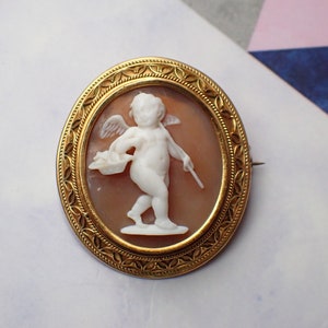 Antique Victorian 15ct Gold Carved Shell Cupid / Eros Fishing Cameo ...