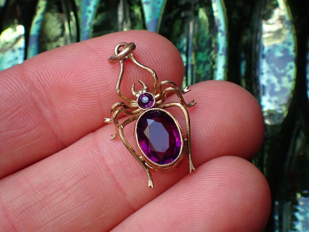 Antique Gilt Amethyst Paste Spider Charm Pendant - Etsy
