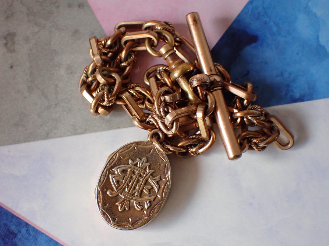 Antique Victorian Gilt AEI Locket Albert Chain Bracelet / Necklace - Etsy
