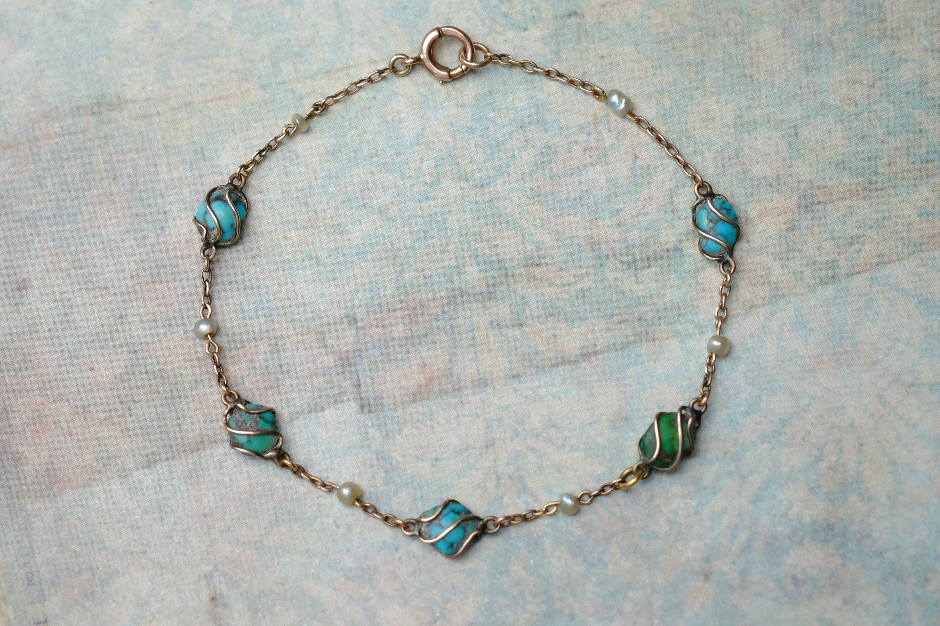 Antique 9ct Gold Turquoise Matrix & Baroque Pearl Art Nouveau | Etsy