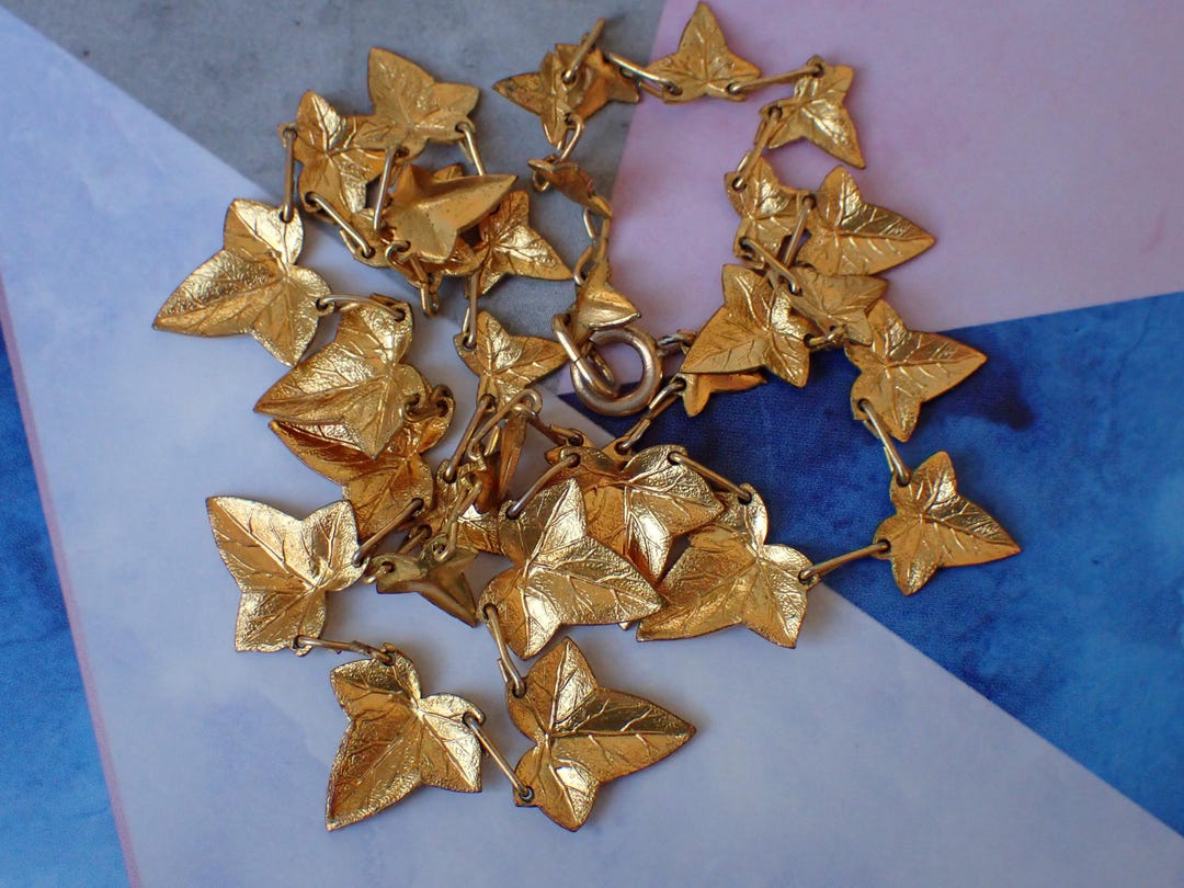 Pretty Vintage 1920's Gilt Metal Ivy Leaf Chain Necklace - Etsy