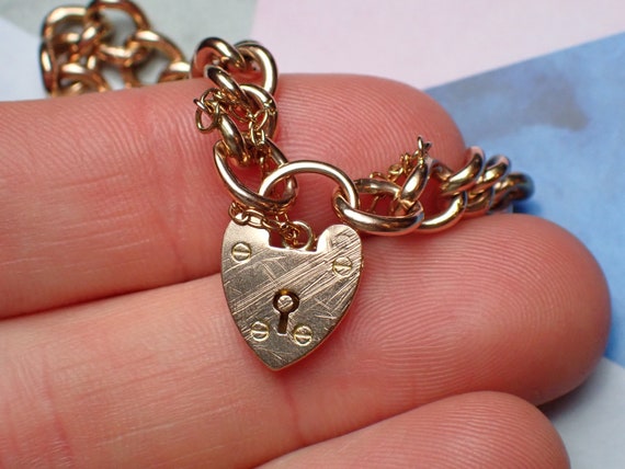 Antique 9ct Gold Curb Link Bracelet Heart Padlock circa 1900 Etsy