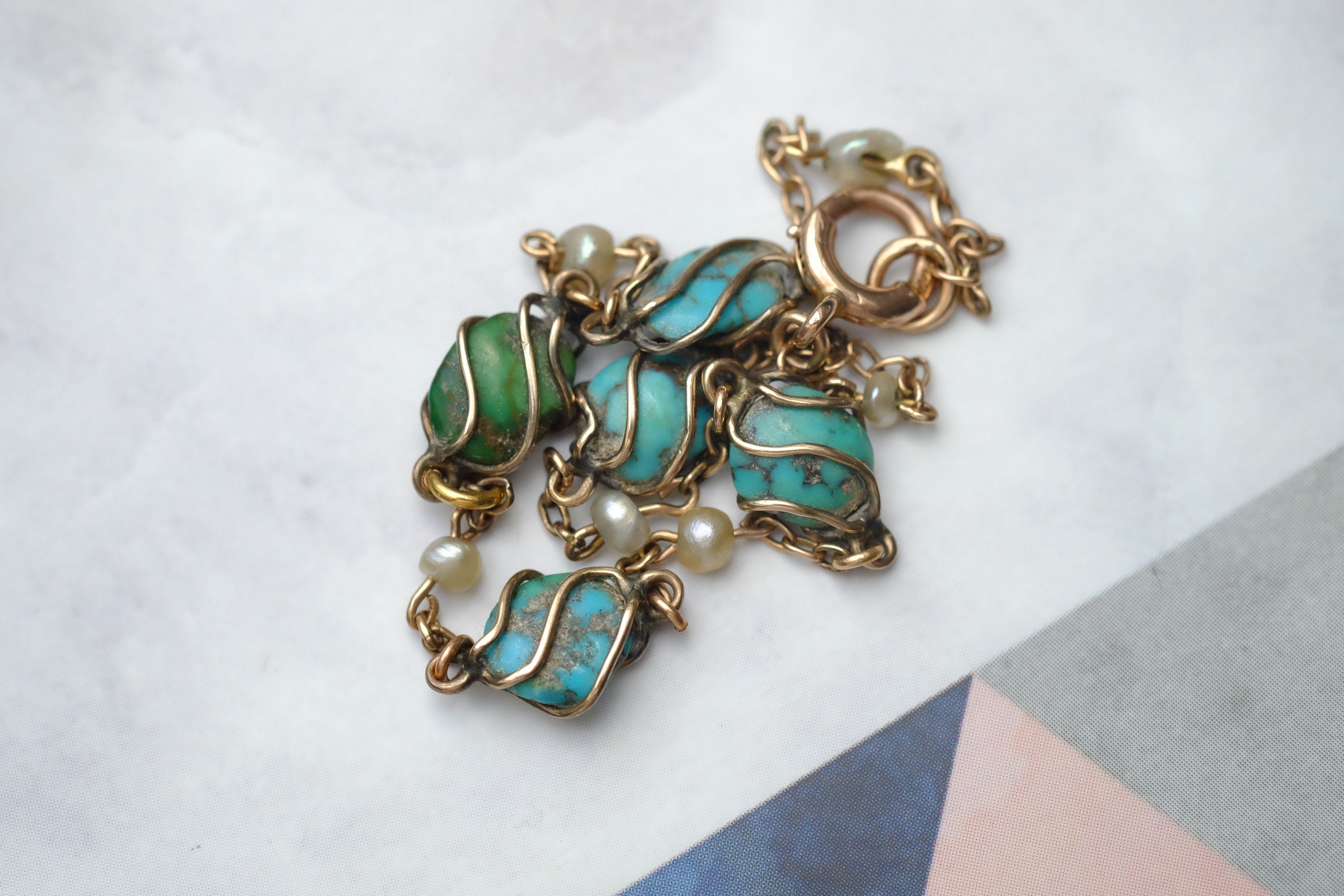 Antique 9ct Gold Turquoise Matrix & Baroque Pearl Art Nouveau | Etsy