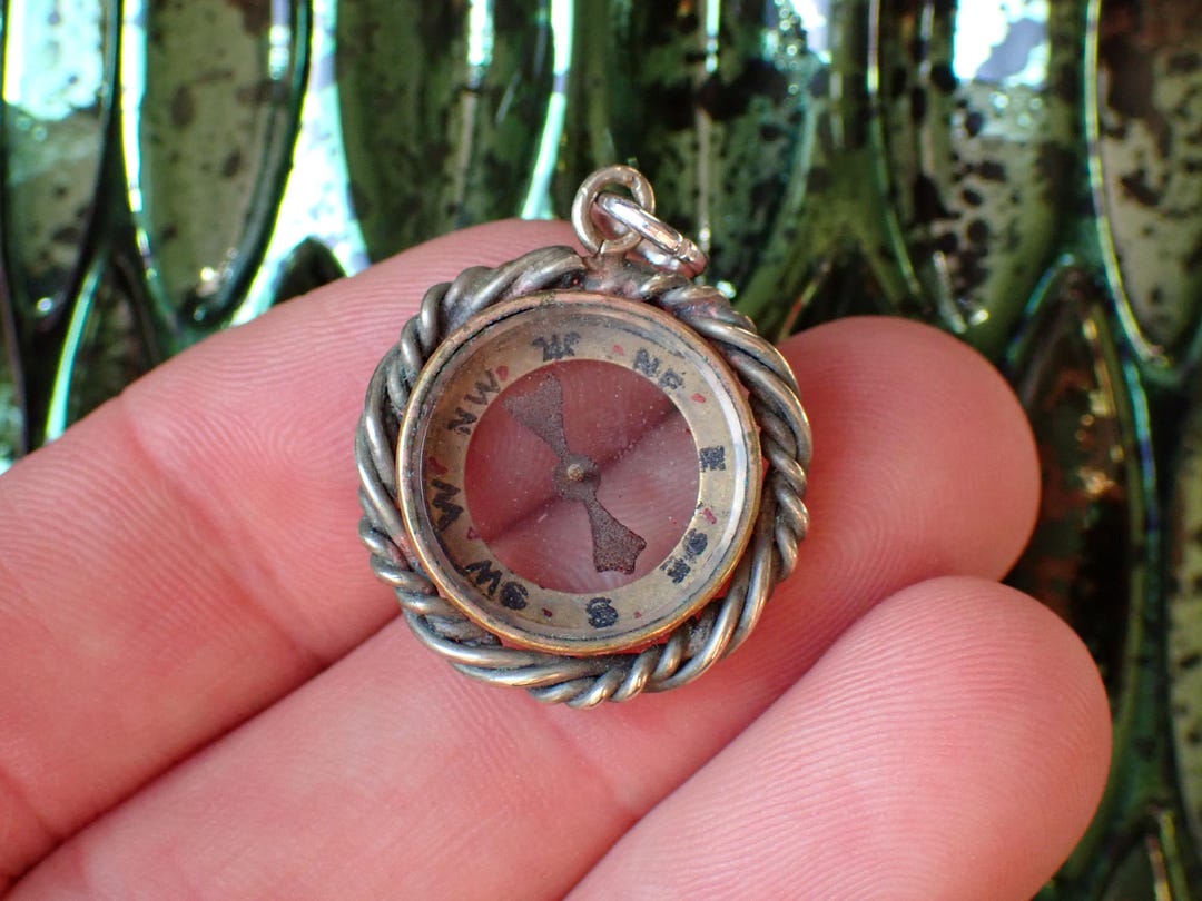 Antique Metal & Glass Miniature Compass Charm Pendant - Etsy