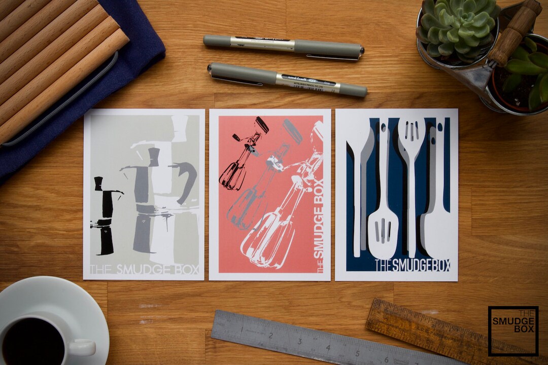 Set of 3 Kitchen Art Postcards. Kitchen Decor. Graphic Design Utensil ...