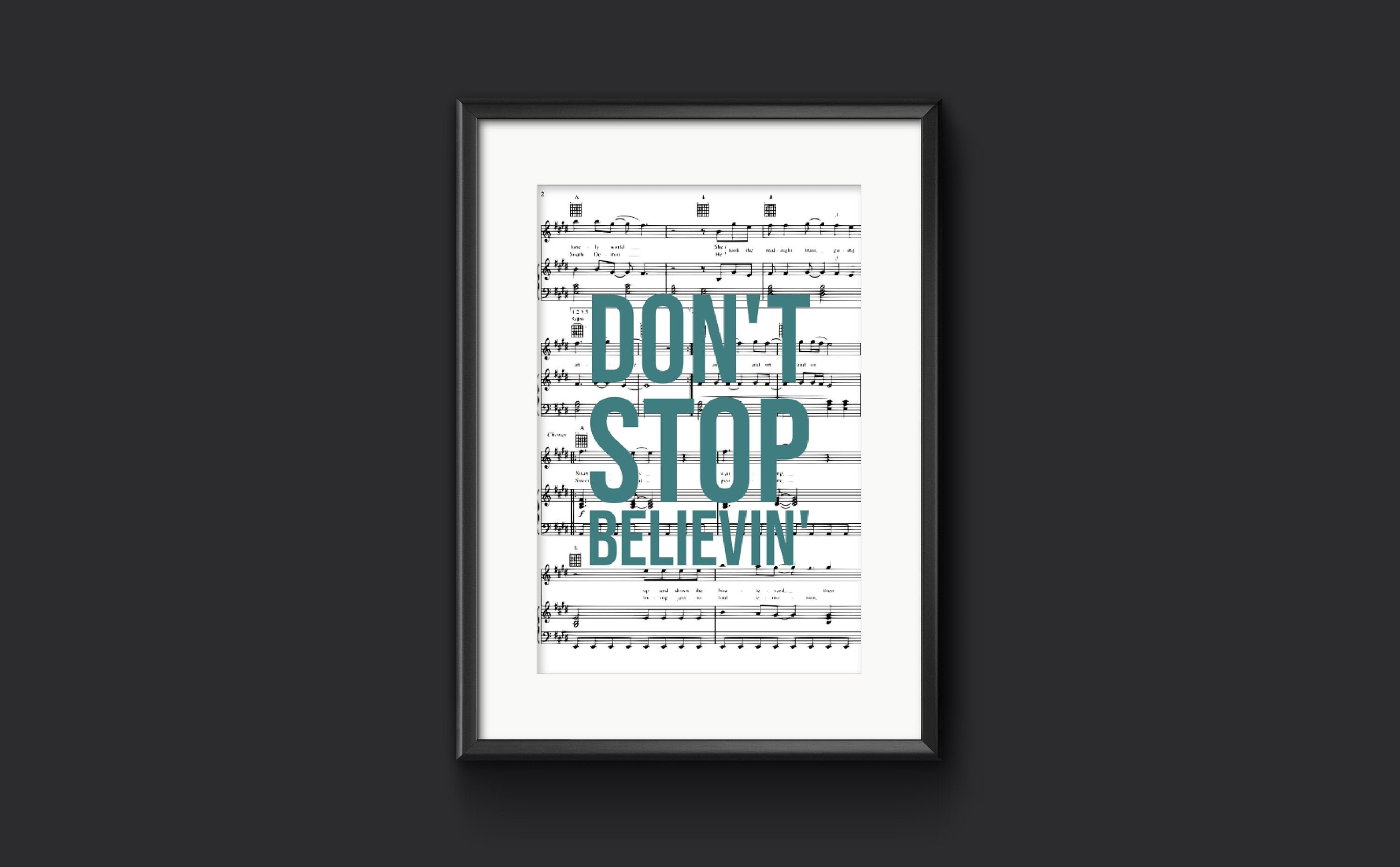 Lyrics Art Print - 'don't Stop Believin' - Journey. Music Wall Art ...