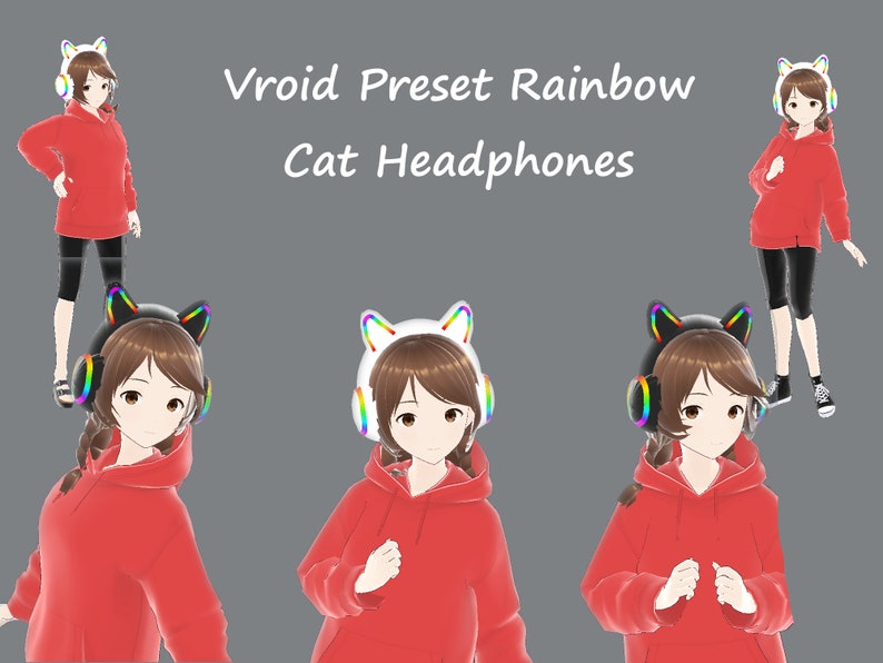 Vibrant 3D Rainbow Cat Ear Headphones Vtuber Asset - Fully Customizable ...