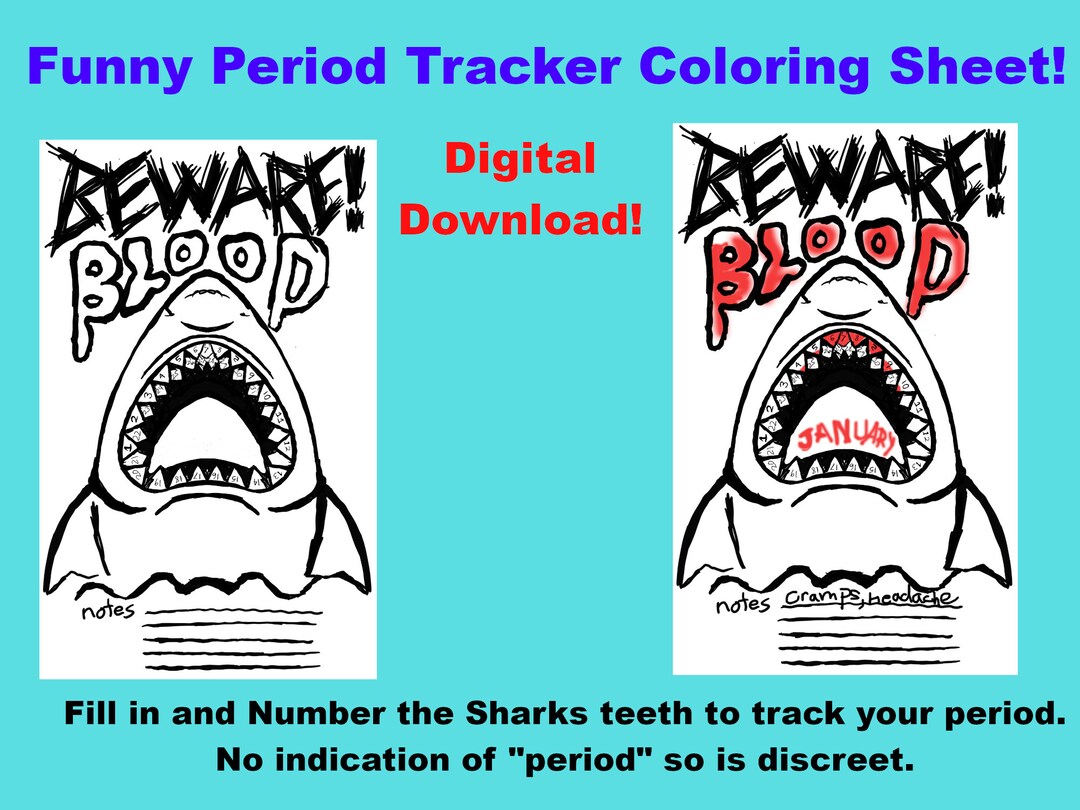 Digital Funny Period Tracker Shark Dark Humor Discreet Data Safe Hidden ...