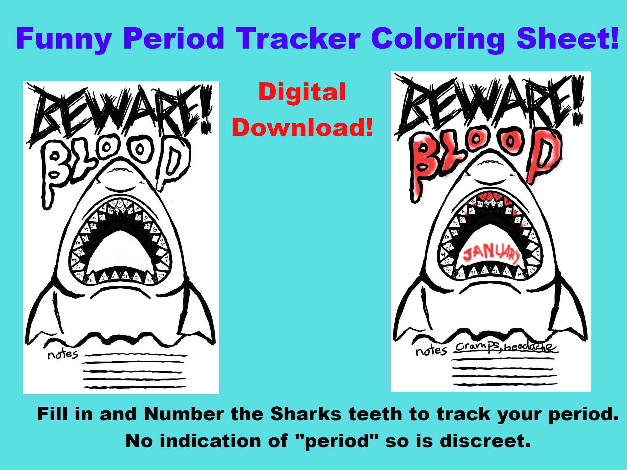 Digital Funny Period Tracker Shark Dark Humor Discreet Data Safe Hidden ...