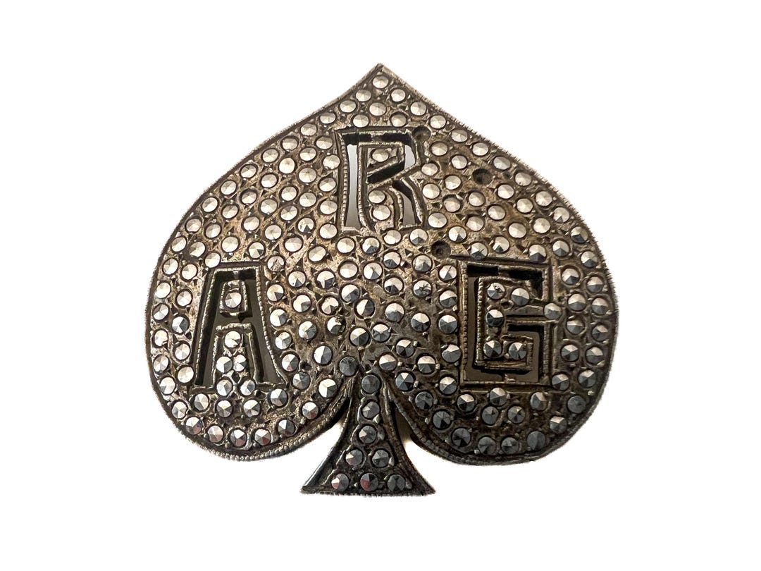 Vintage Ace of Spades Sterling Silver Marcasite Monogram Initial Brooch ...