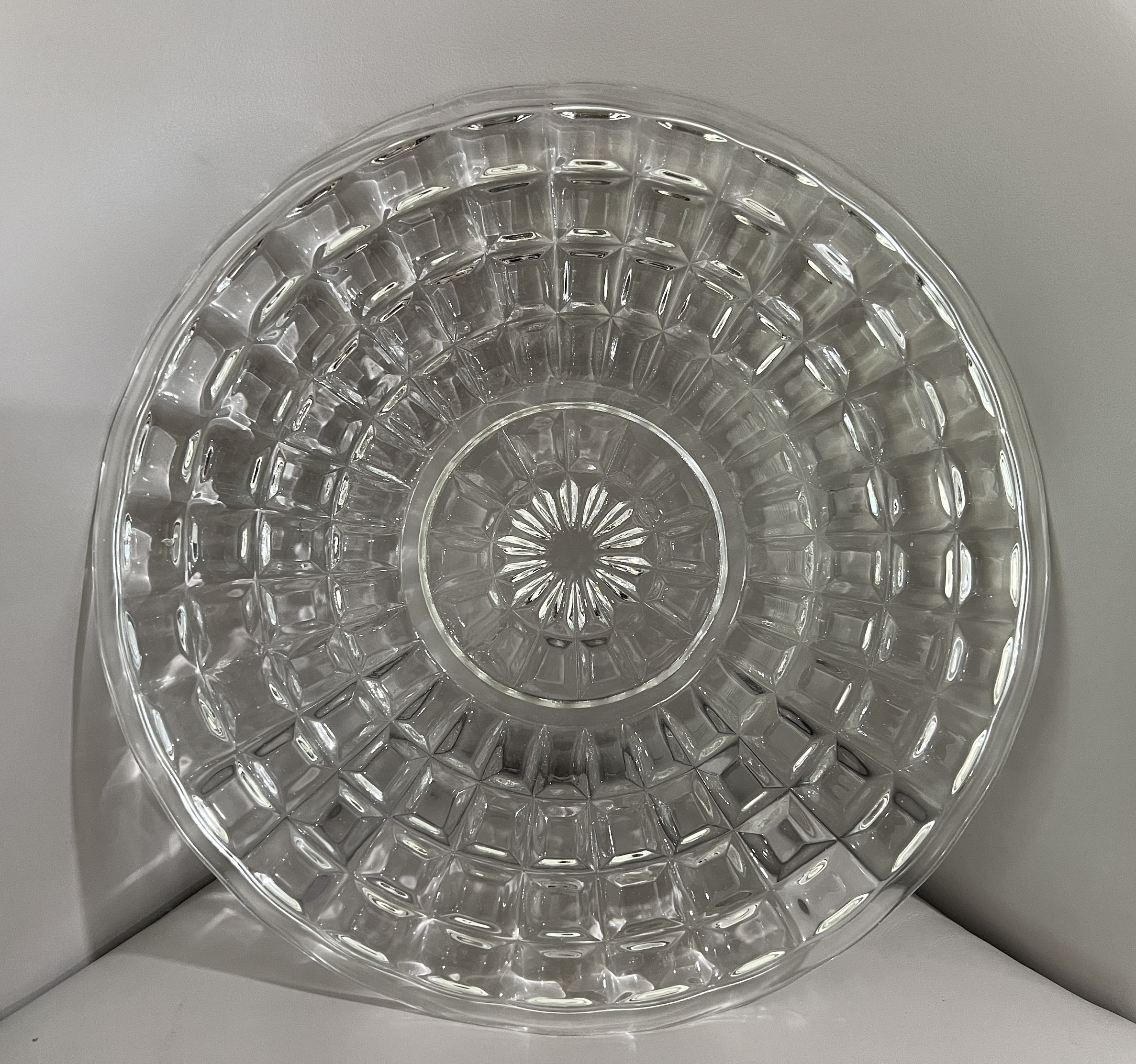 Heavy Vintage Clear Glass Serving Plate Platter Concave Geometric 12.5 ...