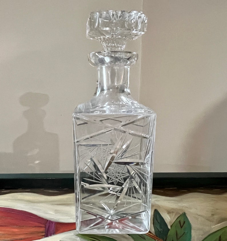 Vintage Cut Crystal Square Decanter Star Pinwheel Pattern - Etsy